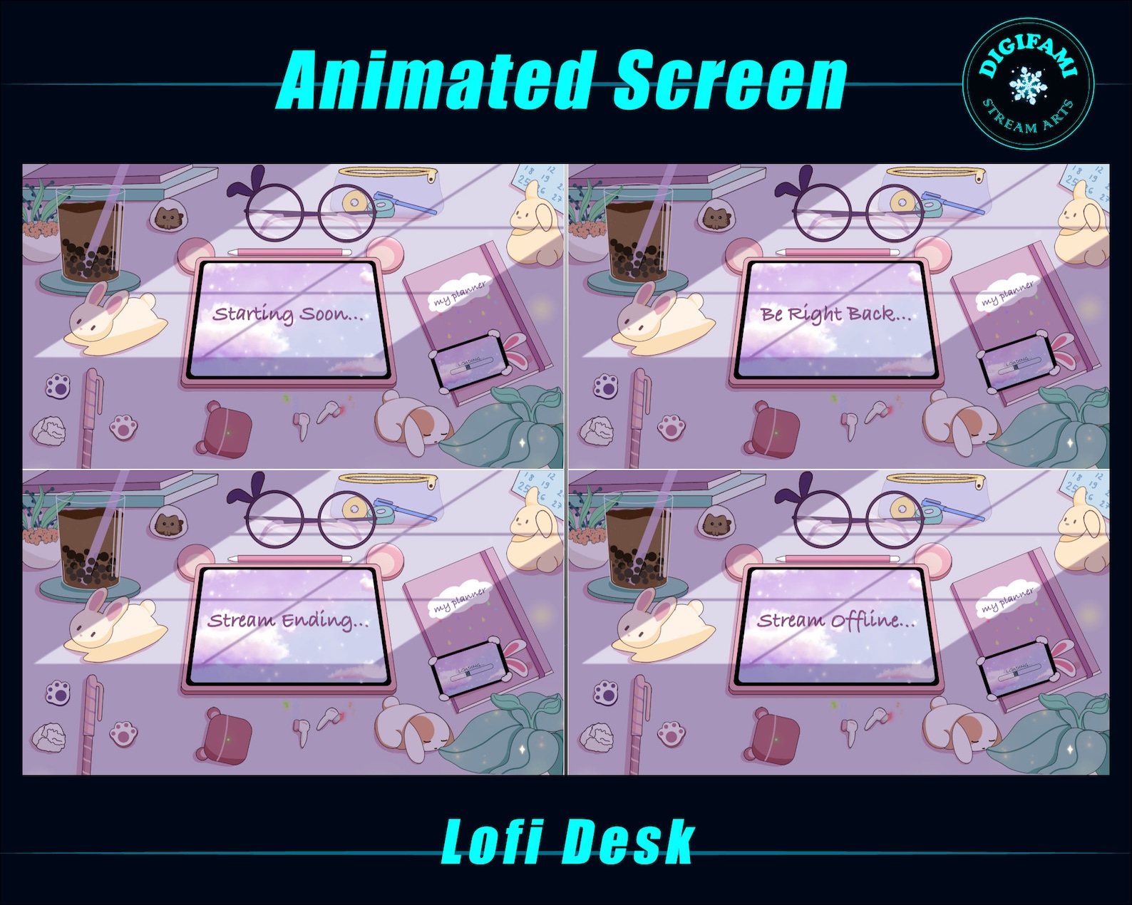 ANIMATED Twitch Stream Screen Overlays Lofi iPad Desk, Aesthetic ...