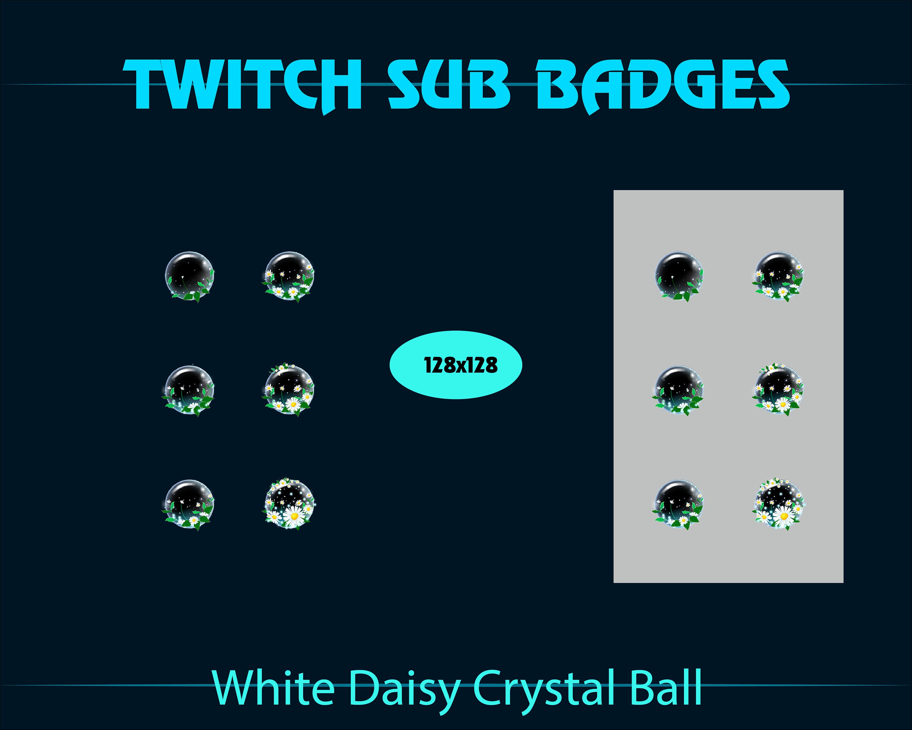 Magic Daisy Ball Twitch Sub Bit Badges, White Daisy Flower Twitch Sub ...