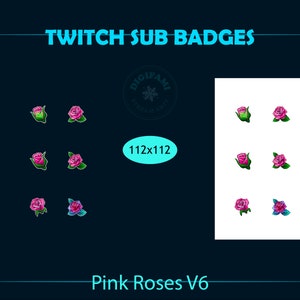 6 Pink Rose Twitch Sub Bit Badges, Beautiful Pink Flower Twitch Sub ...