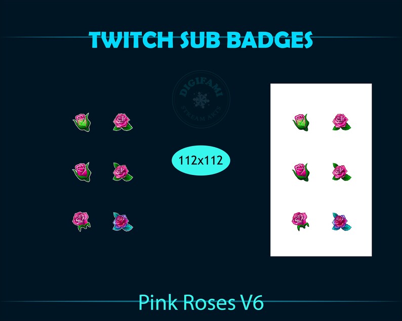 6 Pink Rose Twitch Sub Bit Badges, Beautiful Pink Flower Twitch Sub ...