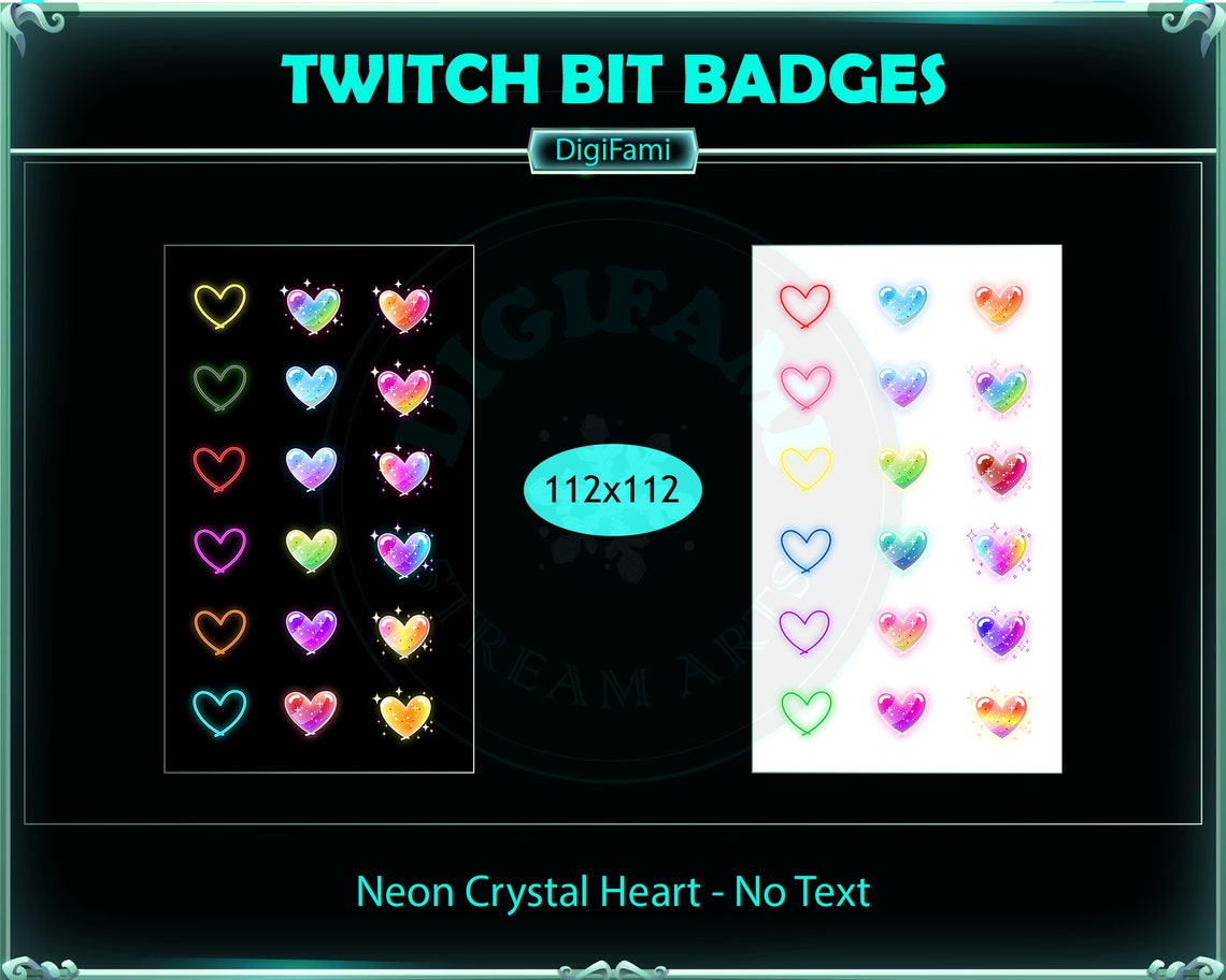 Neon Crystal Heart Twitch Bit Badges, Neon Heart Twitch Bit Badges ...
