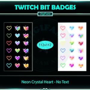 Neon Crystal Heart Twitch Bit Badges, Neon Heart Twitch Bit Badges ...