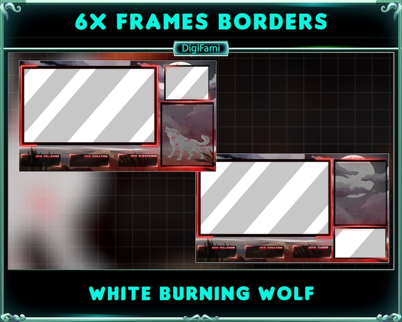 White Fire Wolf Animated Stream Overlay Package, Burning White Wolf ...