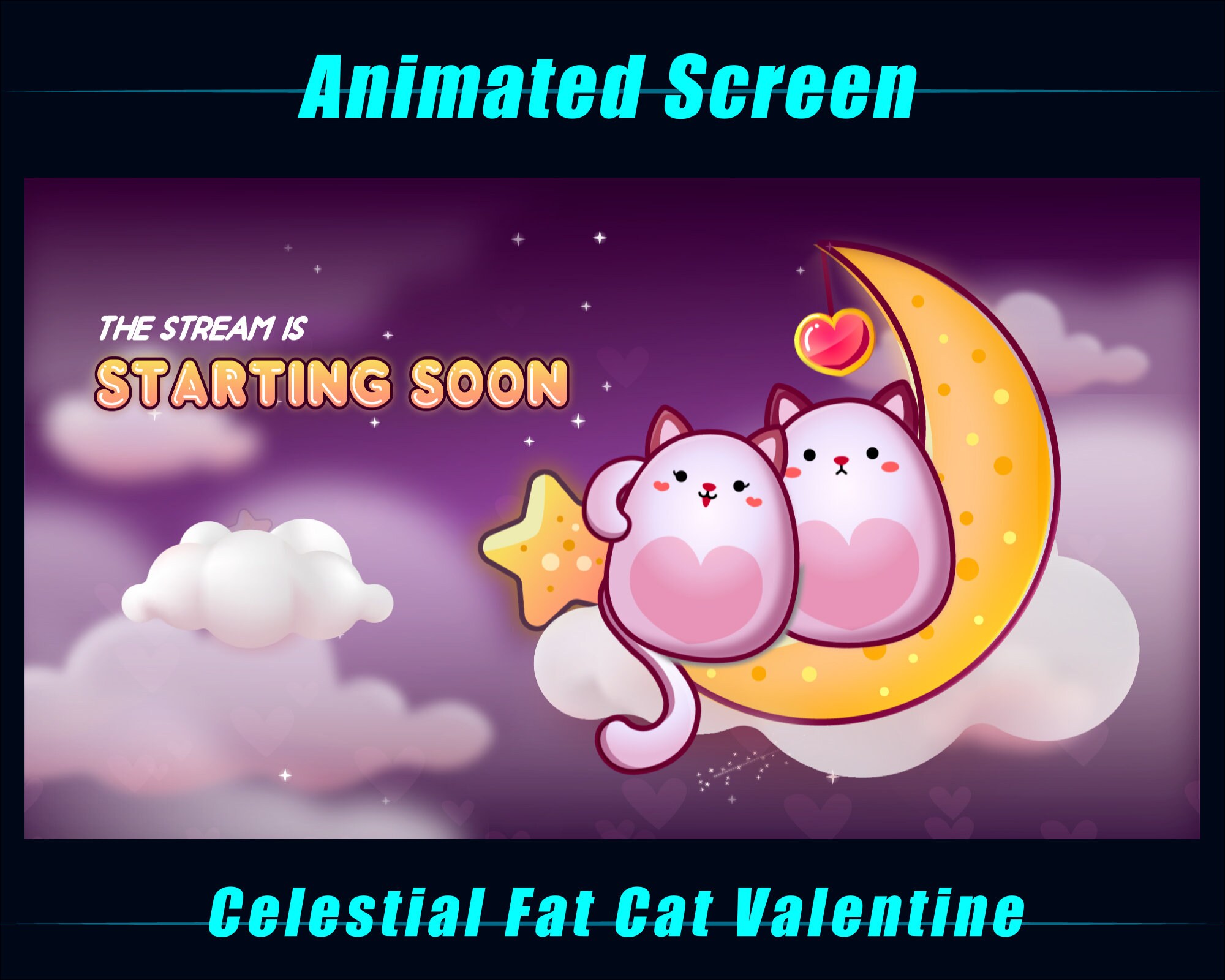 ANIMATED Twitch Screen Overlays Valentine's Celestial Cute Cat, Cute ...