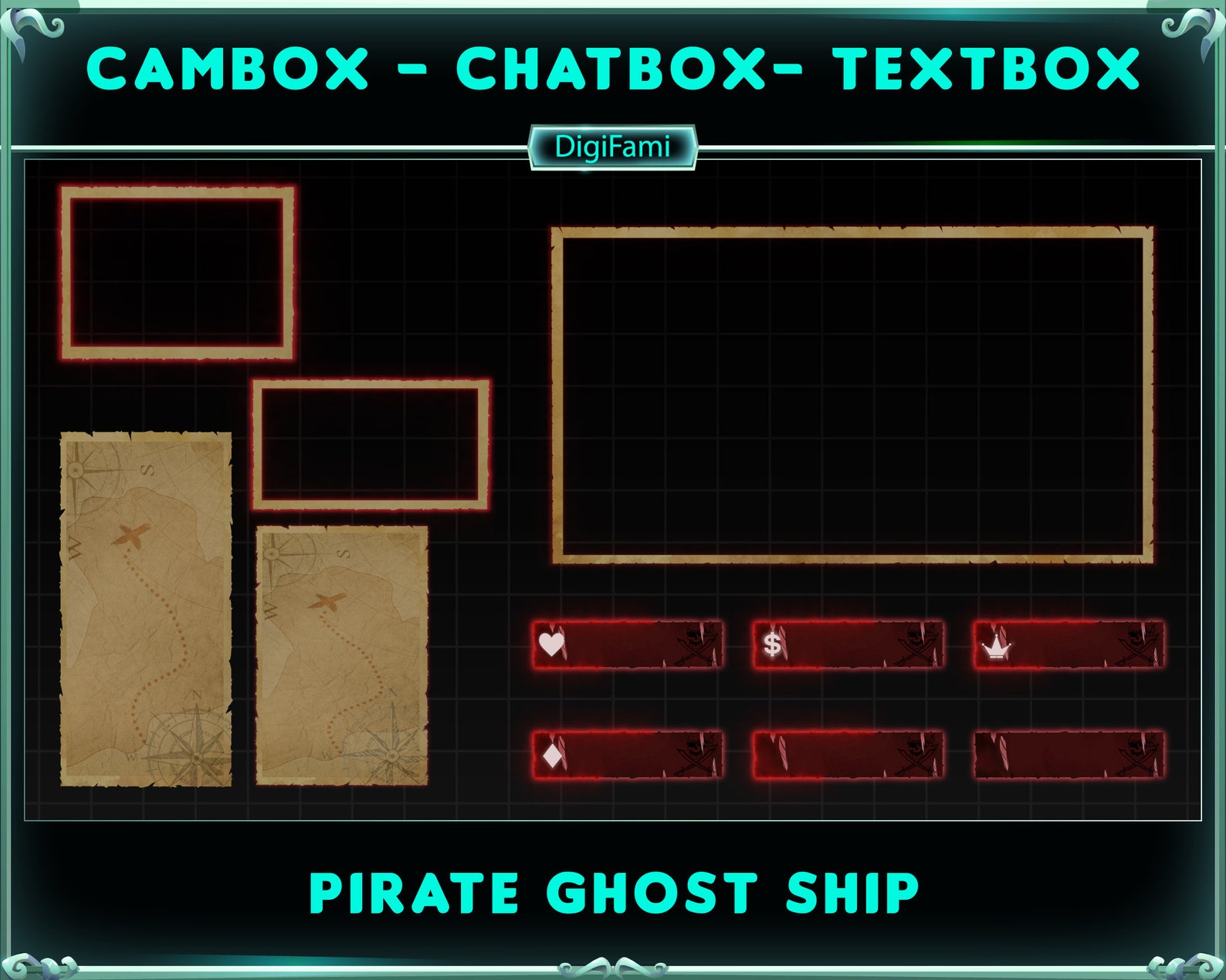 RED Ghost Pirate Ship Animated Twitch Overlay Package, Blood Pirate ...