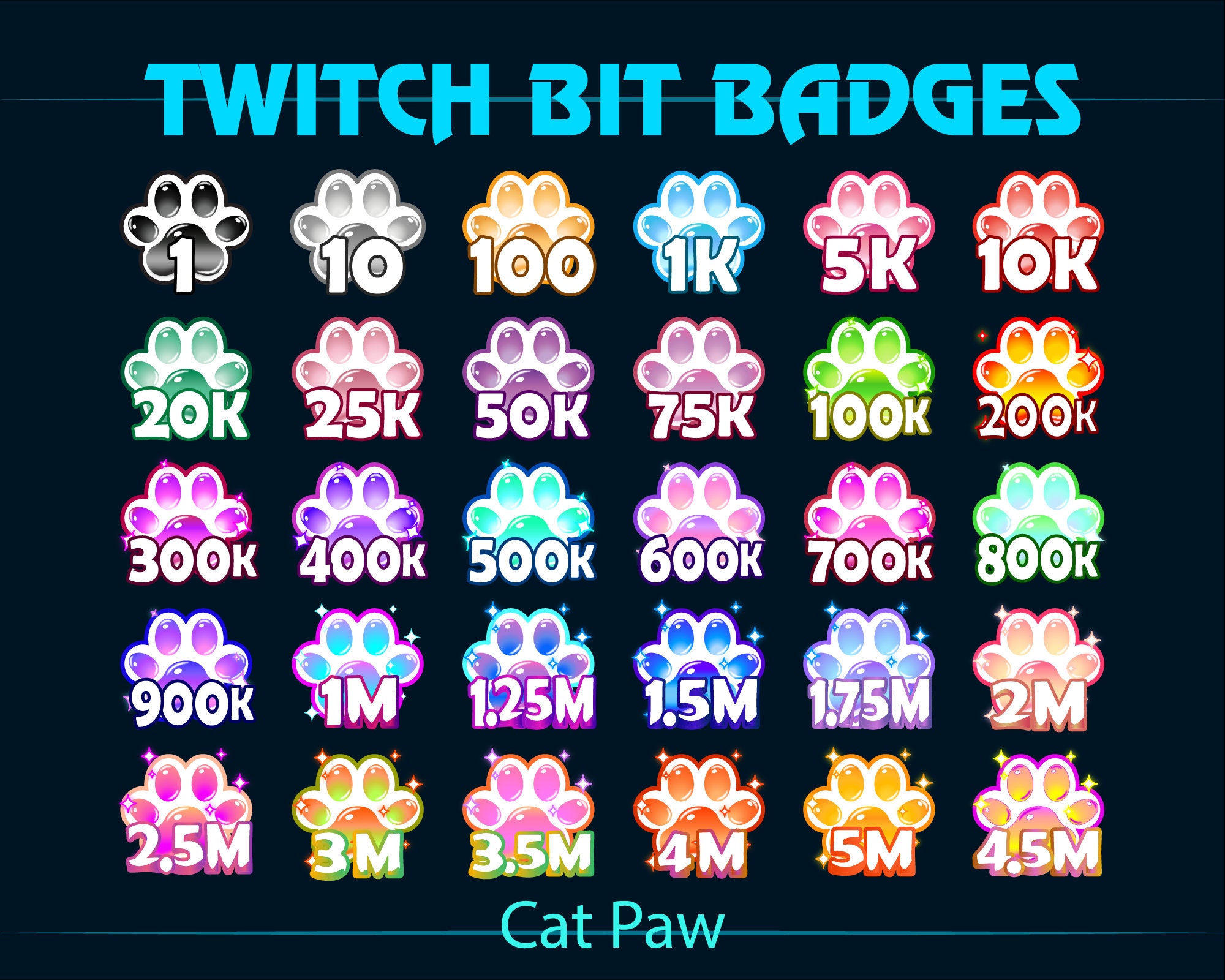 Cat Paw Twitch Bit Badges, Puppy Paw Twitch Bit Badges, Cat Paw Sub ...