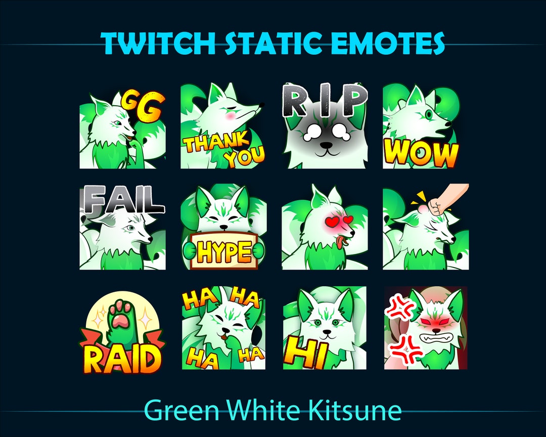 Green White Nine Tail Fox Twitch Emotes Package, Green White Neon ...