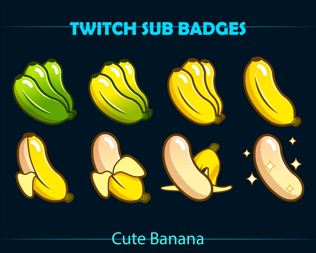 Cute Banana Twitch Sub Bit Badges, Cute Fruits Twitch Sub Bit Badges ...