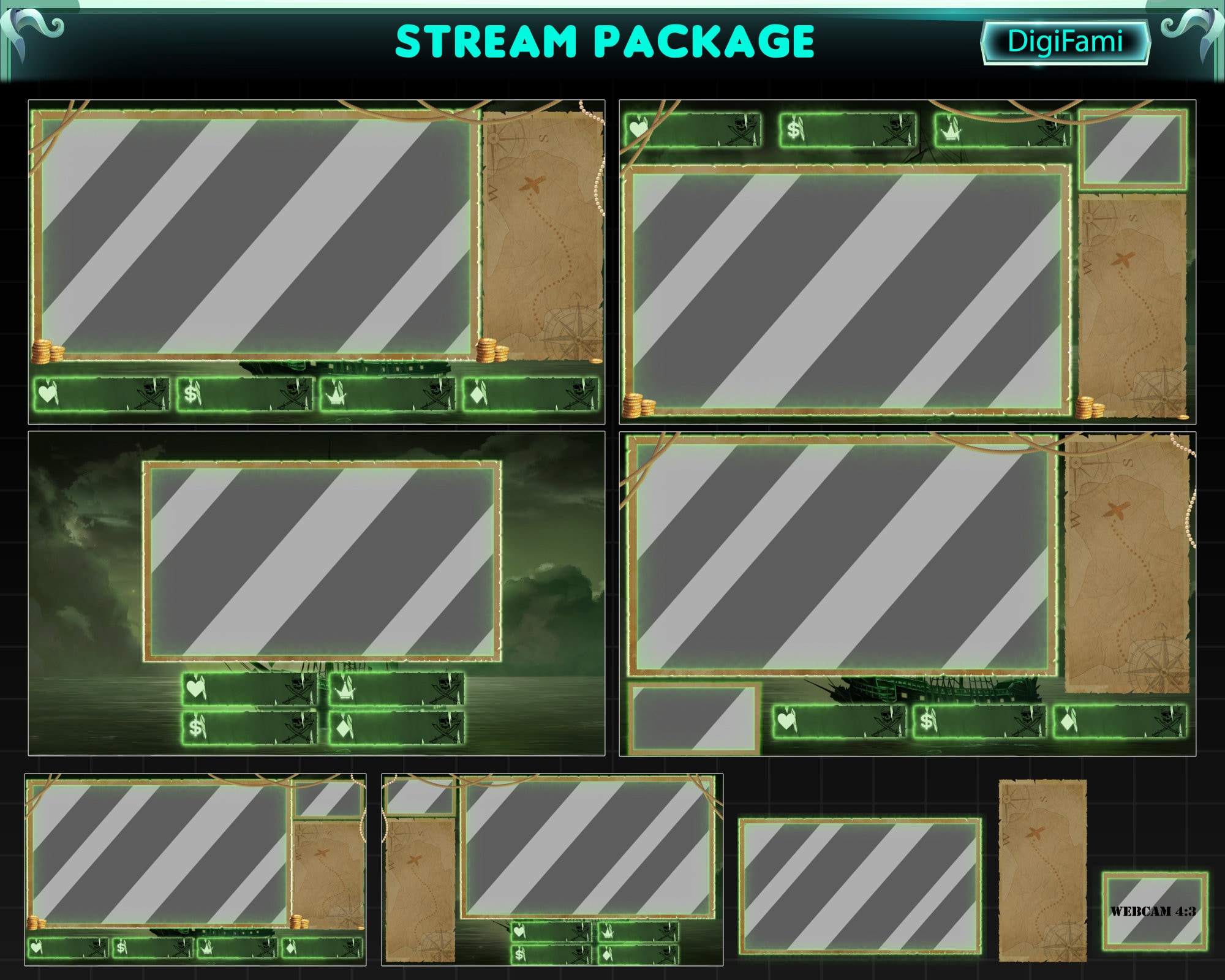 Ghost Pirate Ship Animated Twitch Overlay Package, Pirate Ghost Ship ...