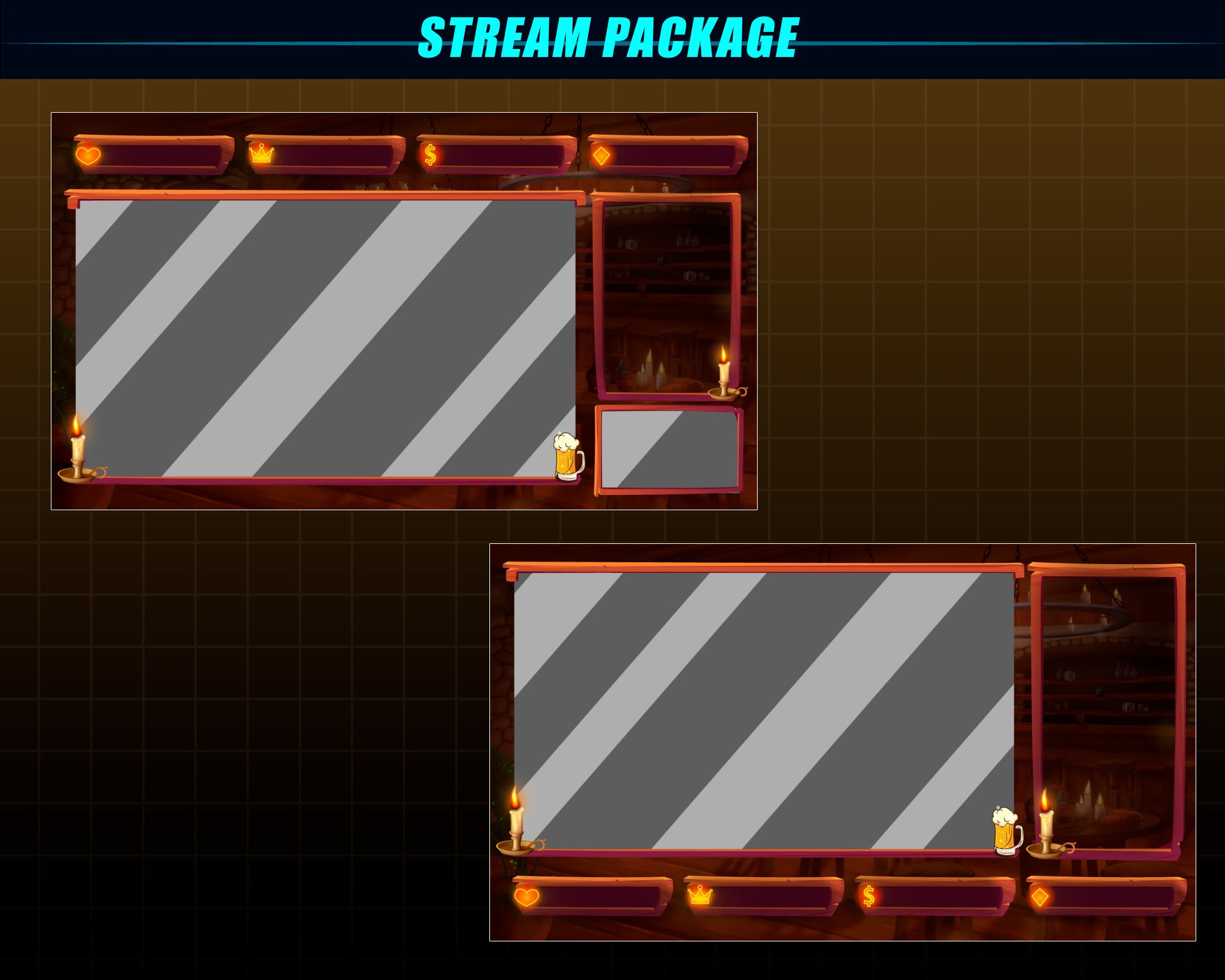 Animated Twitch Overlay Package Warm Tavern / Cozy Pub Bar Stream Package for Streamer, Vtuber ...