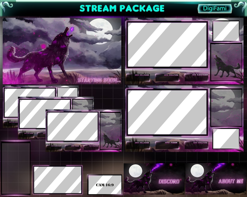 Animated Twitch PURPLE Fire Wolf Stream Overlay Package, PURPLE Burning ...