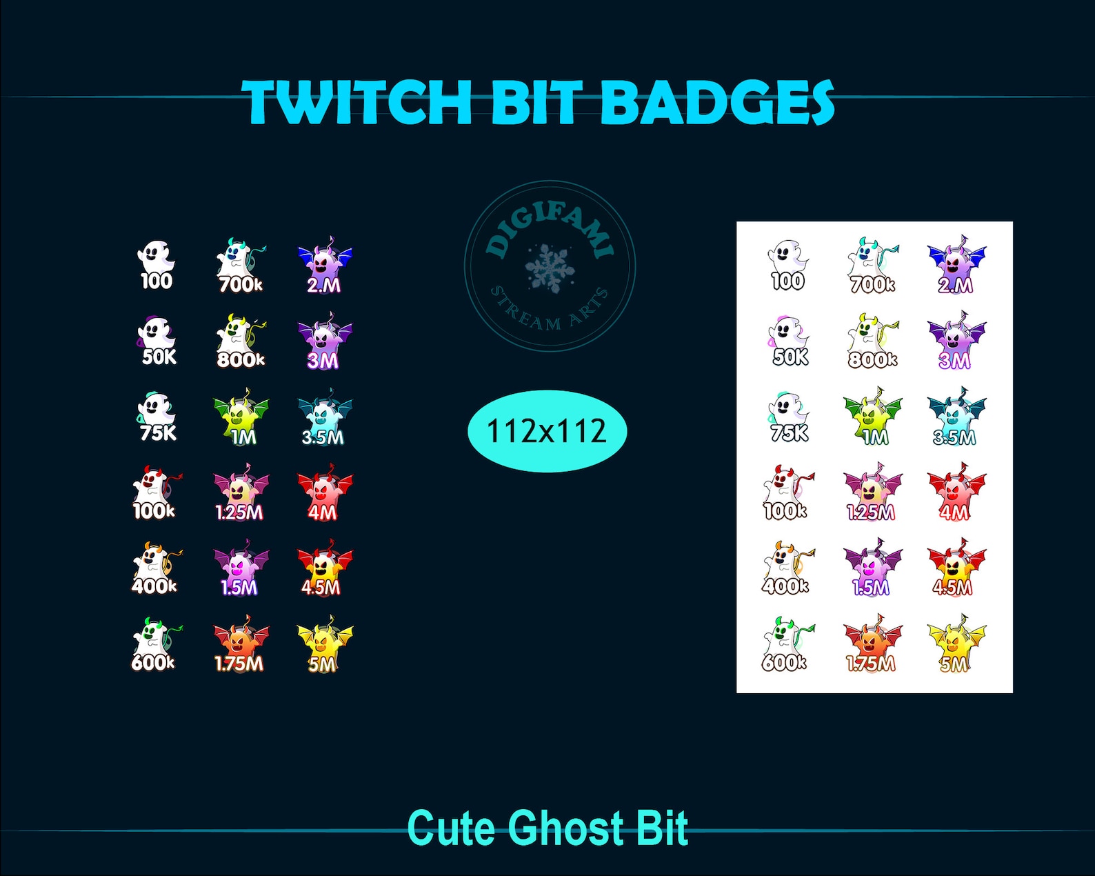 White Halloween Ghost Twitch Bit Badges, Cute Devil Ghost Twitch Bit ...
