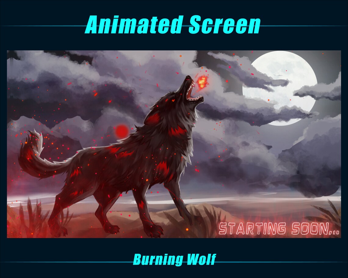 Animated Twitch DARK RED Fire Wolf Stream Overlay Package / Burning ...