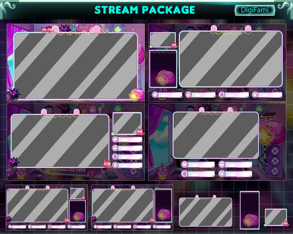 Animated Twitch Overlay Package Lofi Game Room, Lofi PC Set-up Room ...