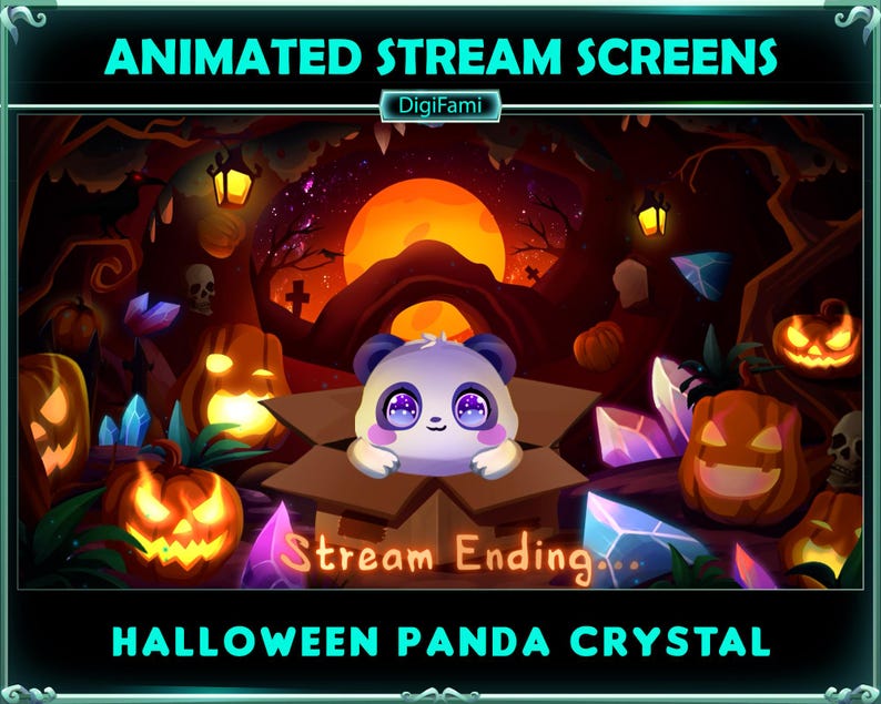ANIMATED Twitch Stream Overlays Cute Halloween Panda, Panda in ...