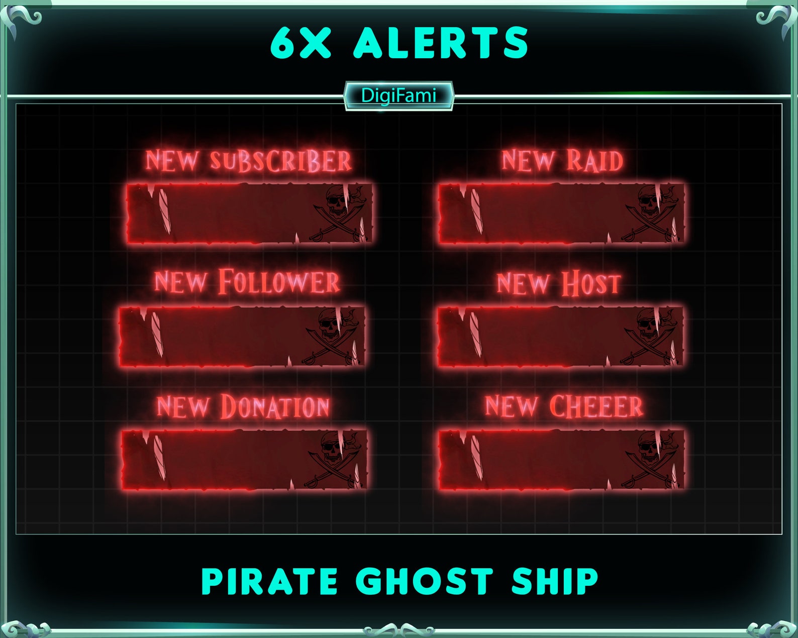RED Ghost Pirate Ship Animated Twitch Overlay Package, Blood Pirate ...
