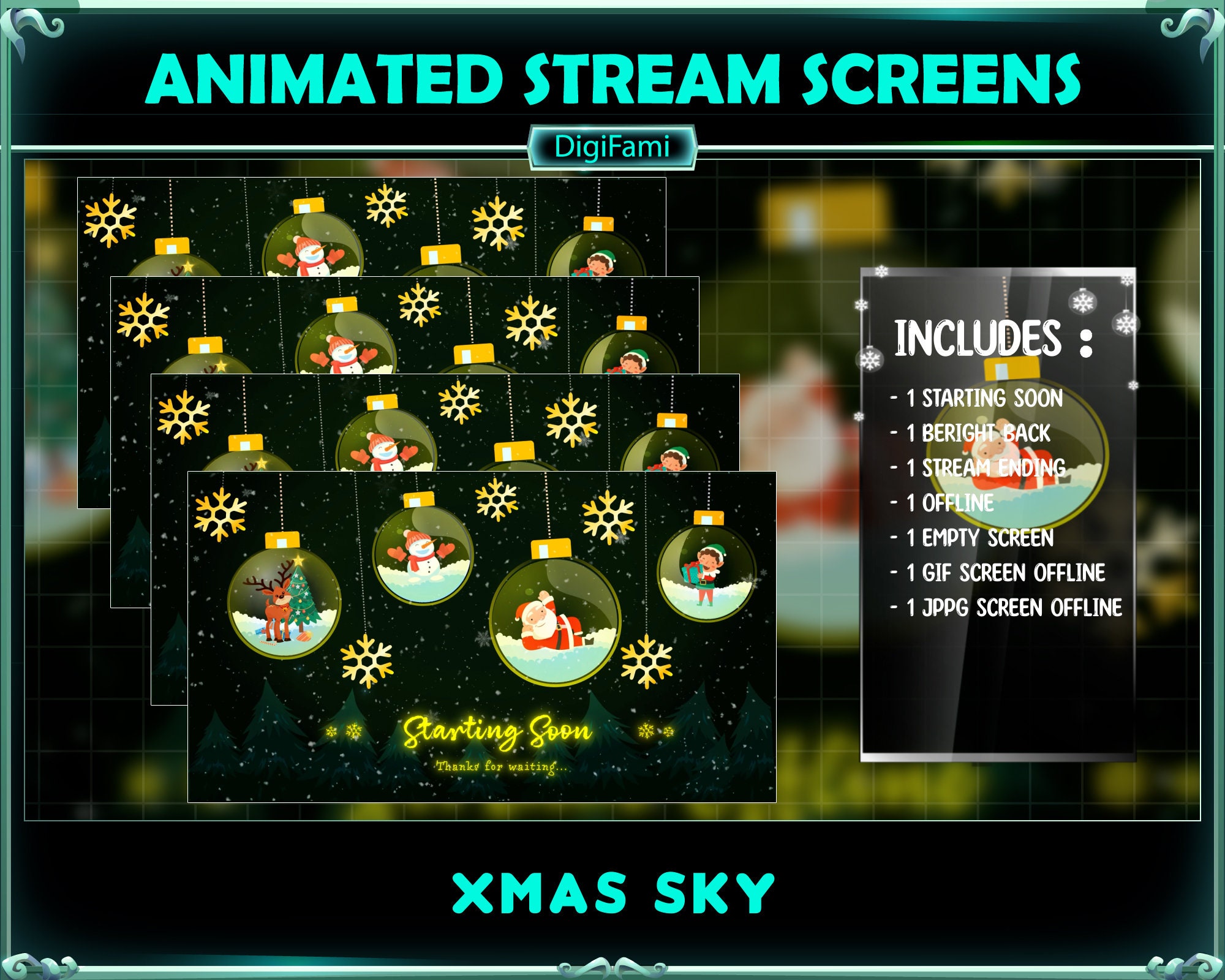 Animated Twitch Overlay Package Cute Santa Clause, Cute Christmas ...