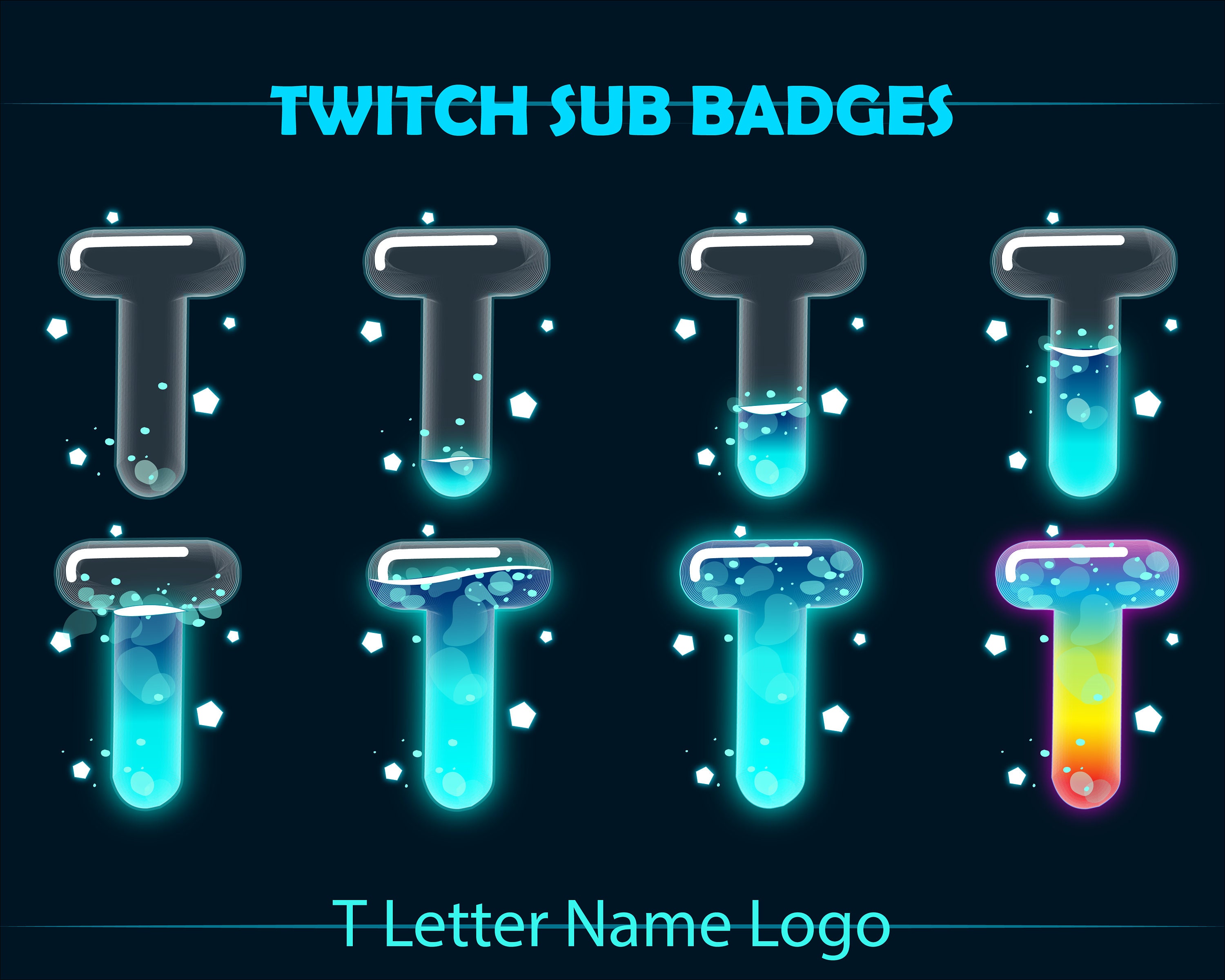 Letter T Twitch Sub Badges, Liquid Letter T Bottle Twitch Sub Badges ...