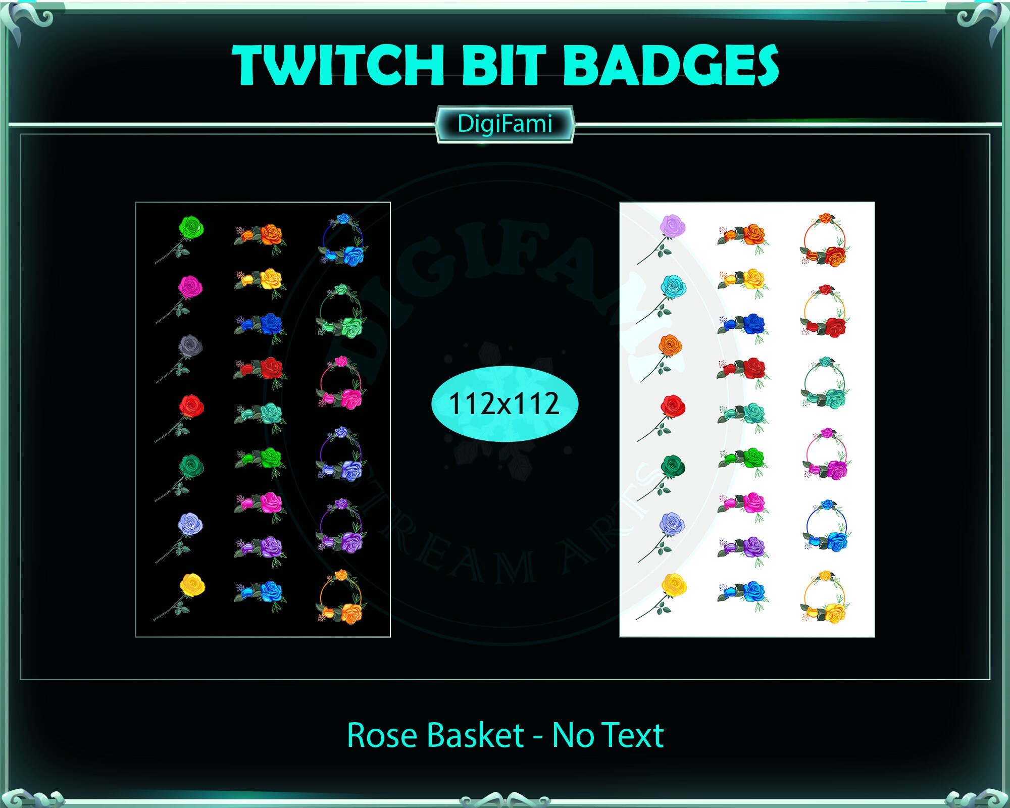 Colorful Rose Twitch Sub Bit Badges, Elegant Rose Twitch Bit Badges ...