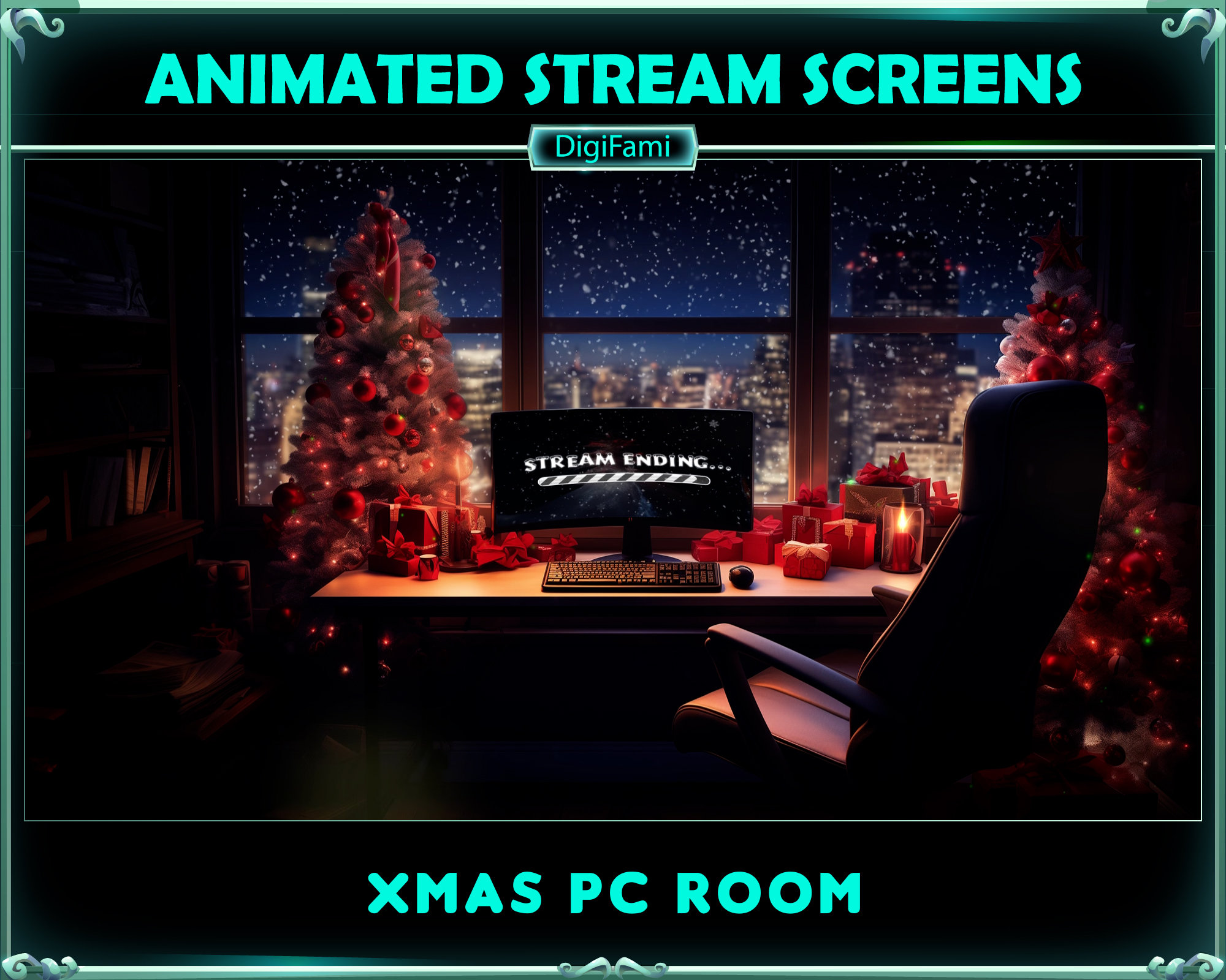 ANIMATED Twitch Stream Overlays Cozy Christmas Room, Cozy Christmas ...