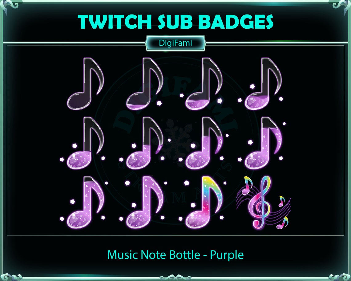 PURPLE Music Note Bottle Twitch Sub Badges for Streamers, Youtubers ...