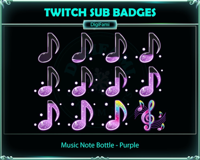 PURPLE Music Note Bottle Twitch Sub Badges for Streamers, Youtubers ...