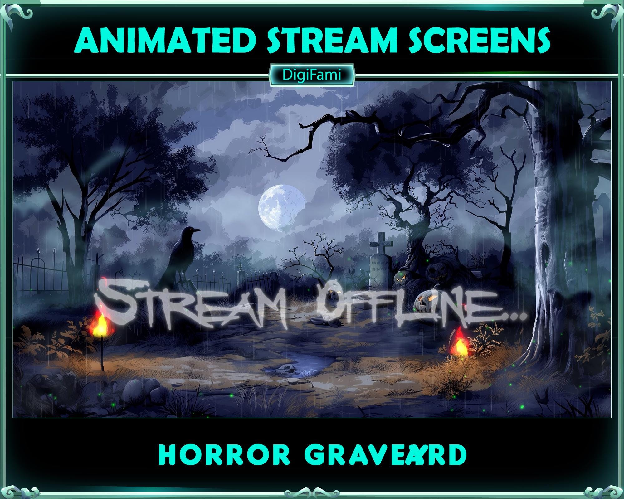 Spooky Halloween Animated Stream Screen Overlays, Black Crow in the ...