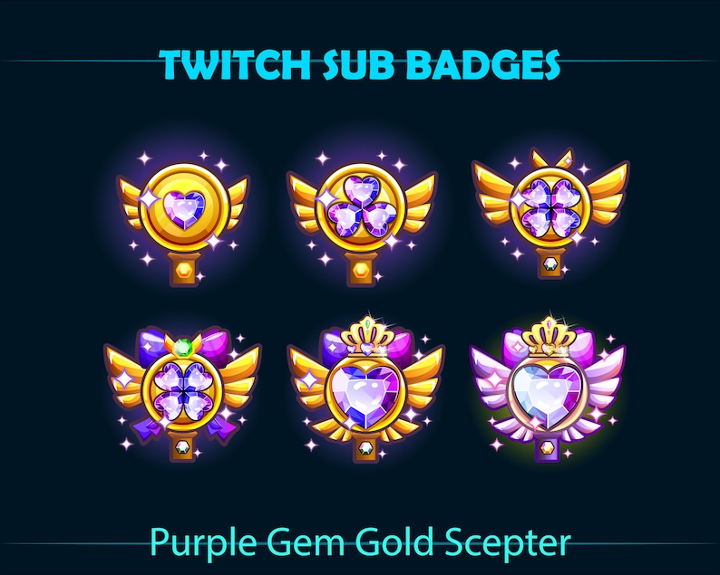 Purple Golden Scepter Twitch Sub Bit Badges, Purple Gem Gold ...