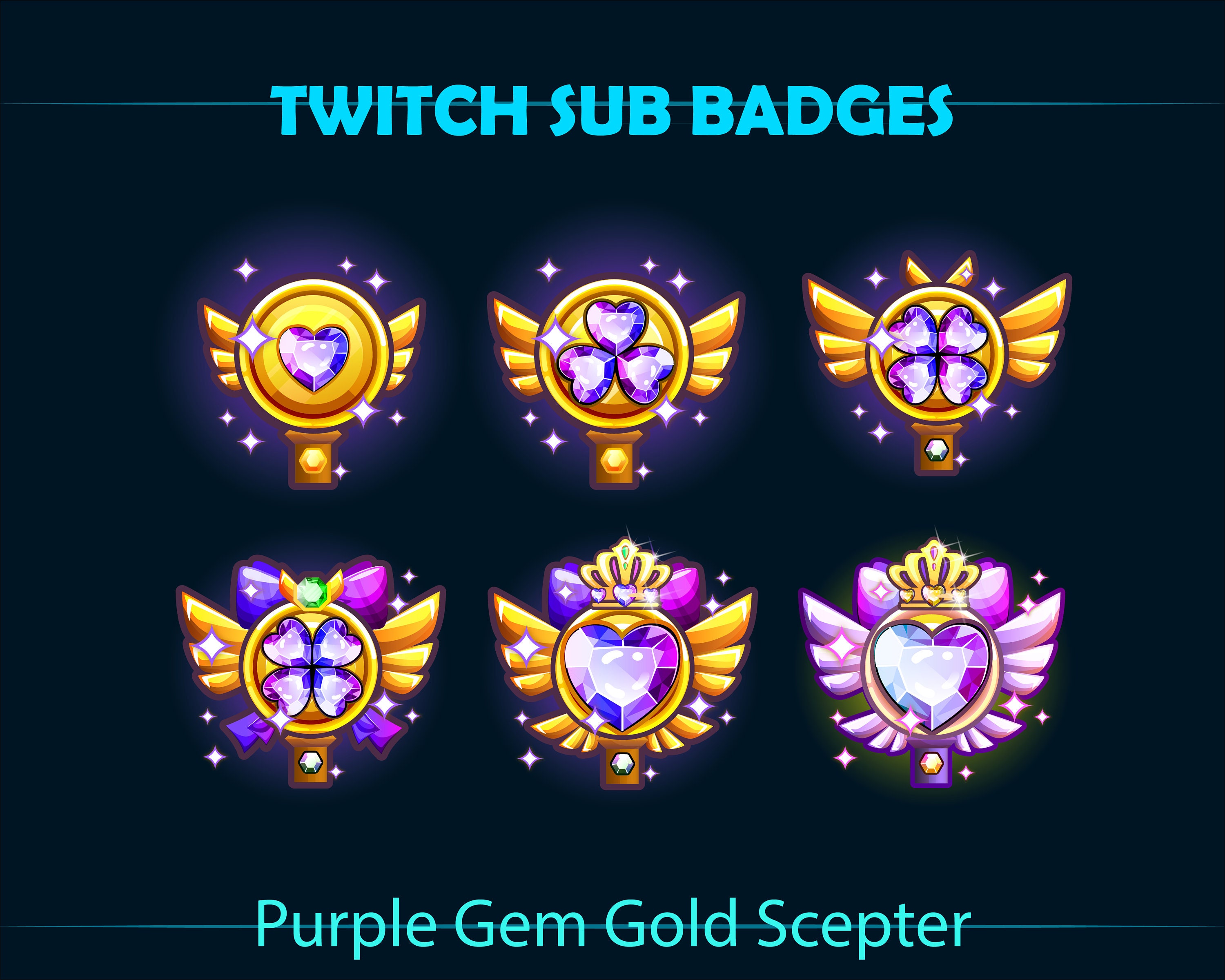 Purple Golden Scepter Twitch Sub Bit Badges, Purple Gem Gold ...