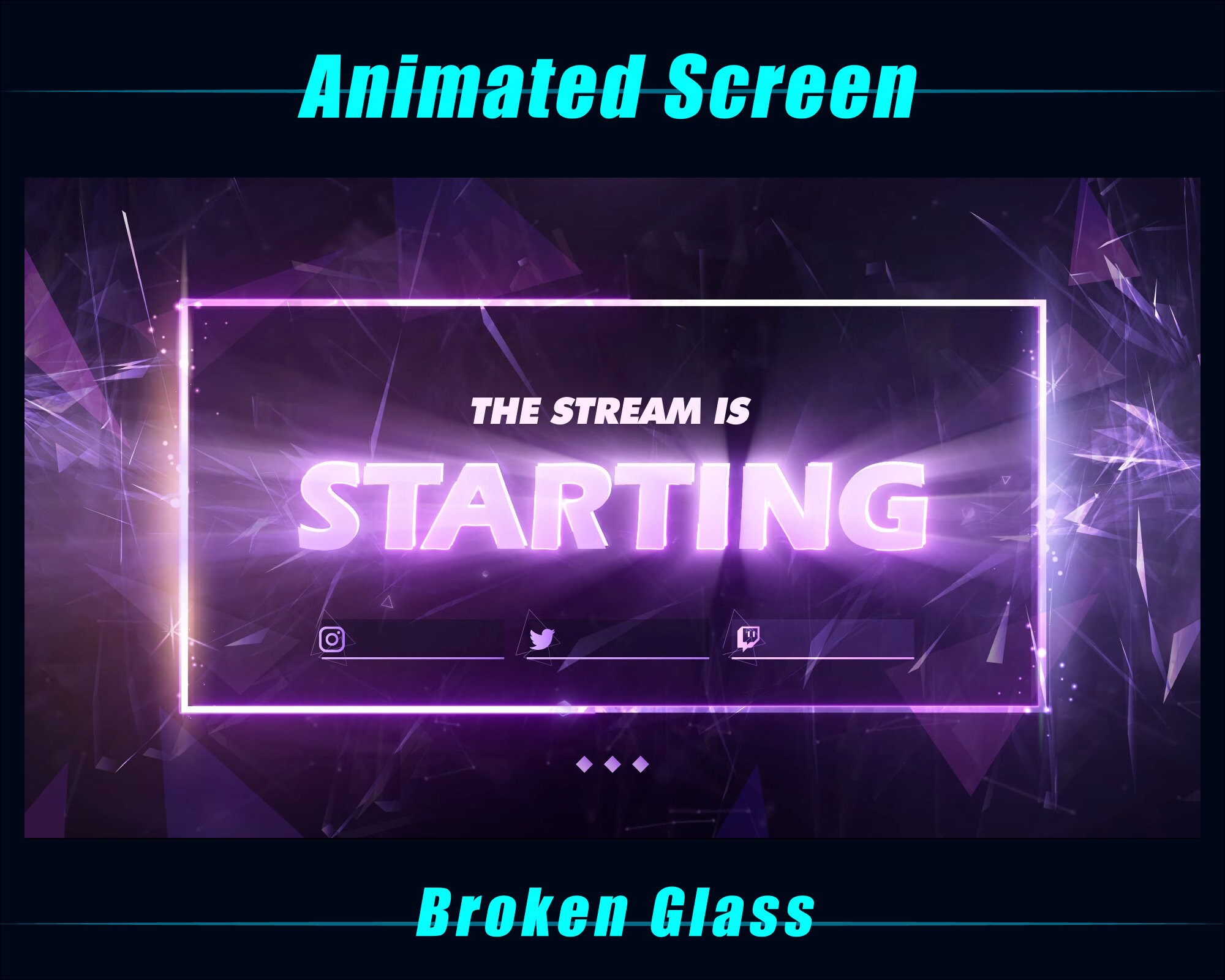 Broken Glass Animated Twitch Stream Overlay Package, Minimalist Purple ...