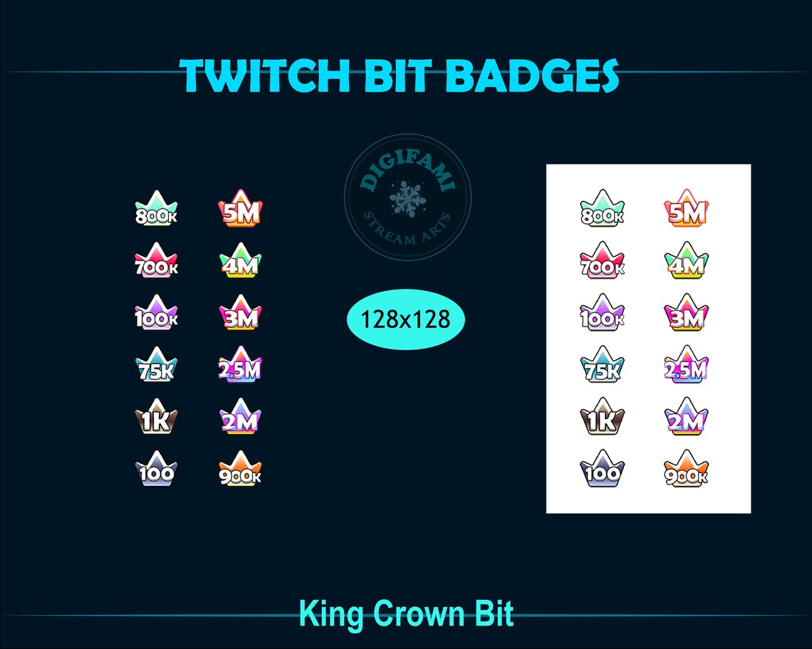 King Crown Twitch Bit Badges, Numbers Twitch Bit Badges, Numbered Crown ...