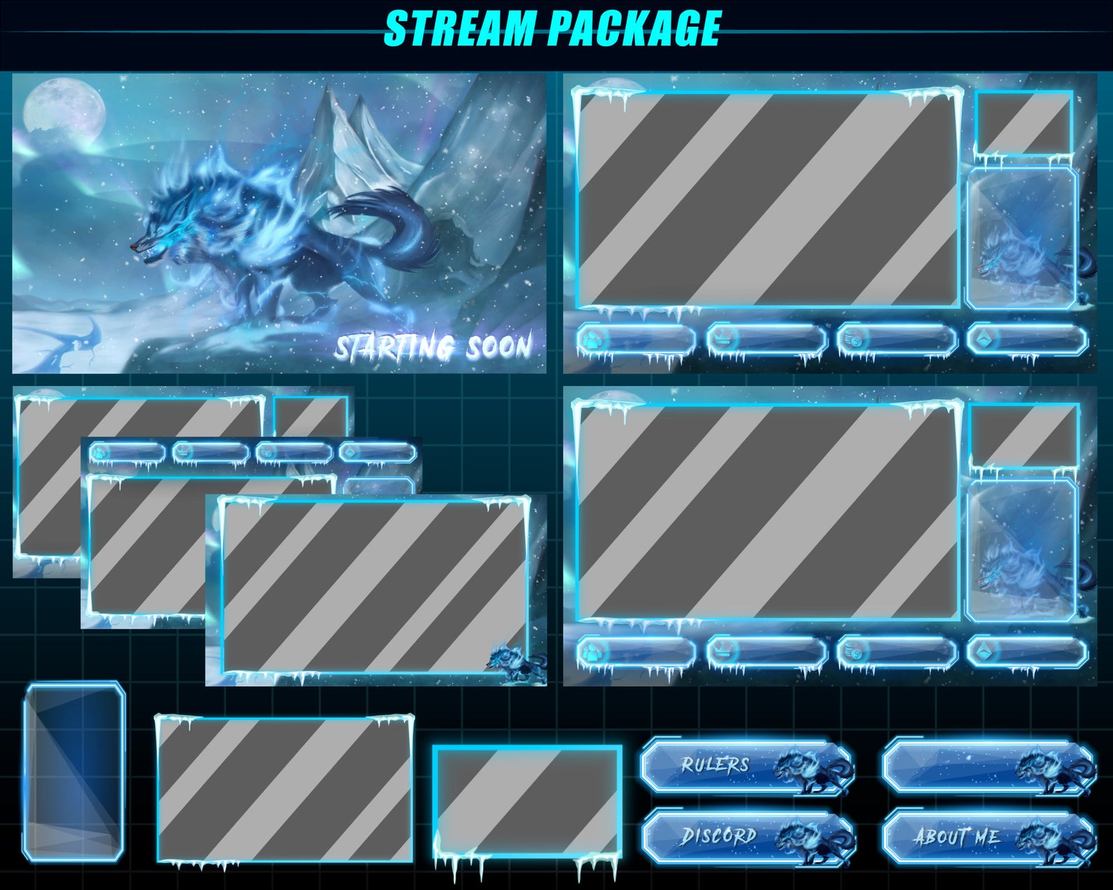 ICE Wolf Animated Twitch Stream Overlay Package, Winter Ice Wolf Twitch ...
