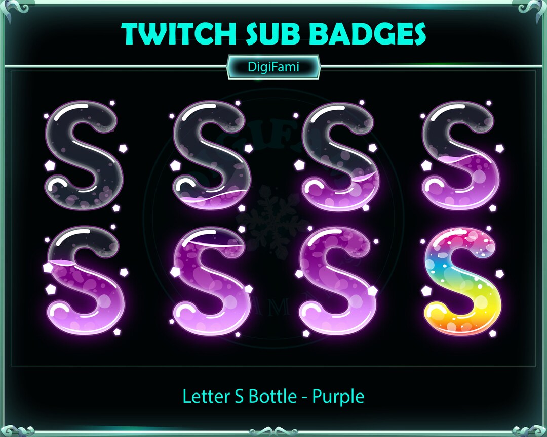 Purple Letter S Twitch Sub Badges, Purple Letter S Bottle Twitch Sub ...