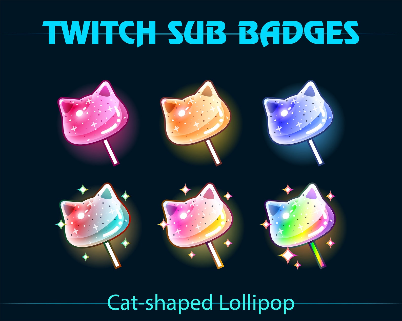 Cute Cat Shape Lolipop Twitch Sub Bit Badges, Cute Colorful Lolipop ...