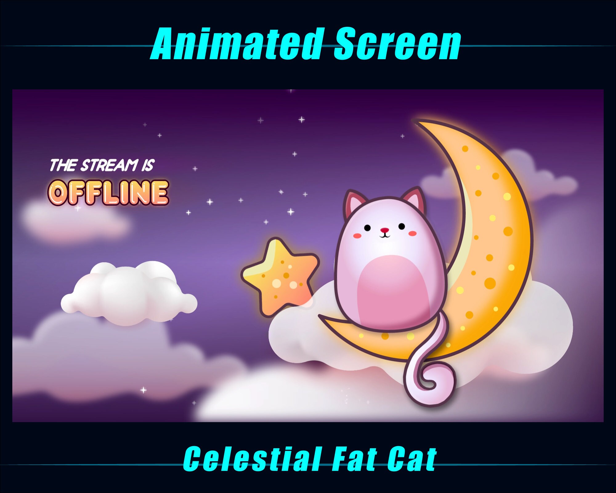ANIMATED Celestial Twitch Screen Overlay Celestial Cute Cat - Etsy