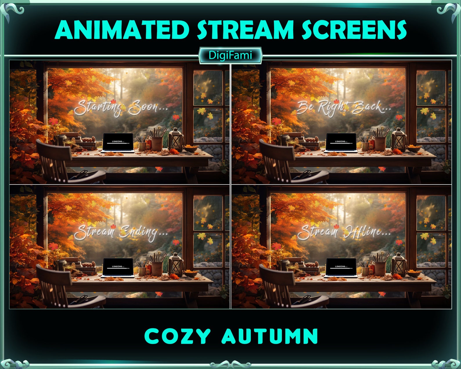 ANIMATED Twitch Stream Overlays Autumn Working Desk, Working Desk in ...