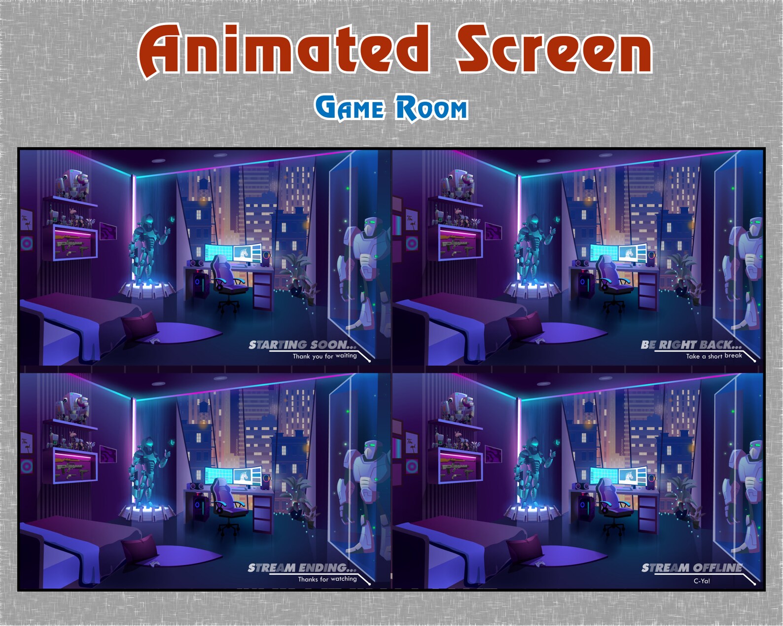 ANIMATED Twitch Neon Gaming Room Screen Overlays / Retro Cozy Dark Game ...
