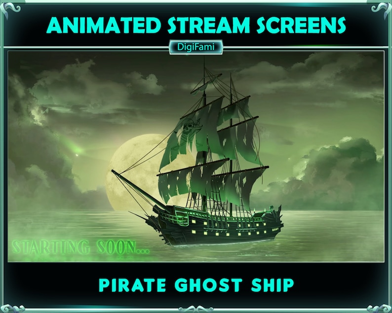Ghost Pirate Ship Animated Twitch Overlay Package, Pirate Ghost Ship ...