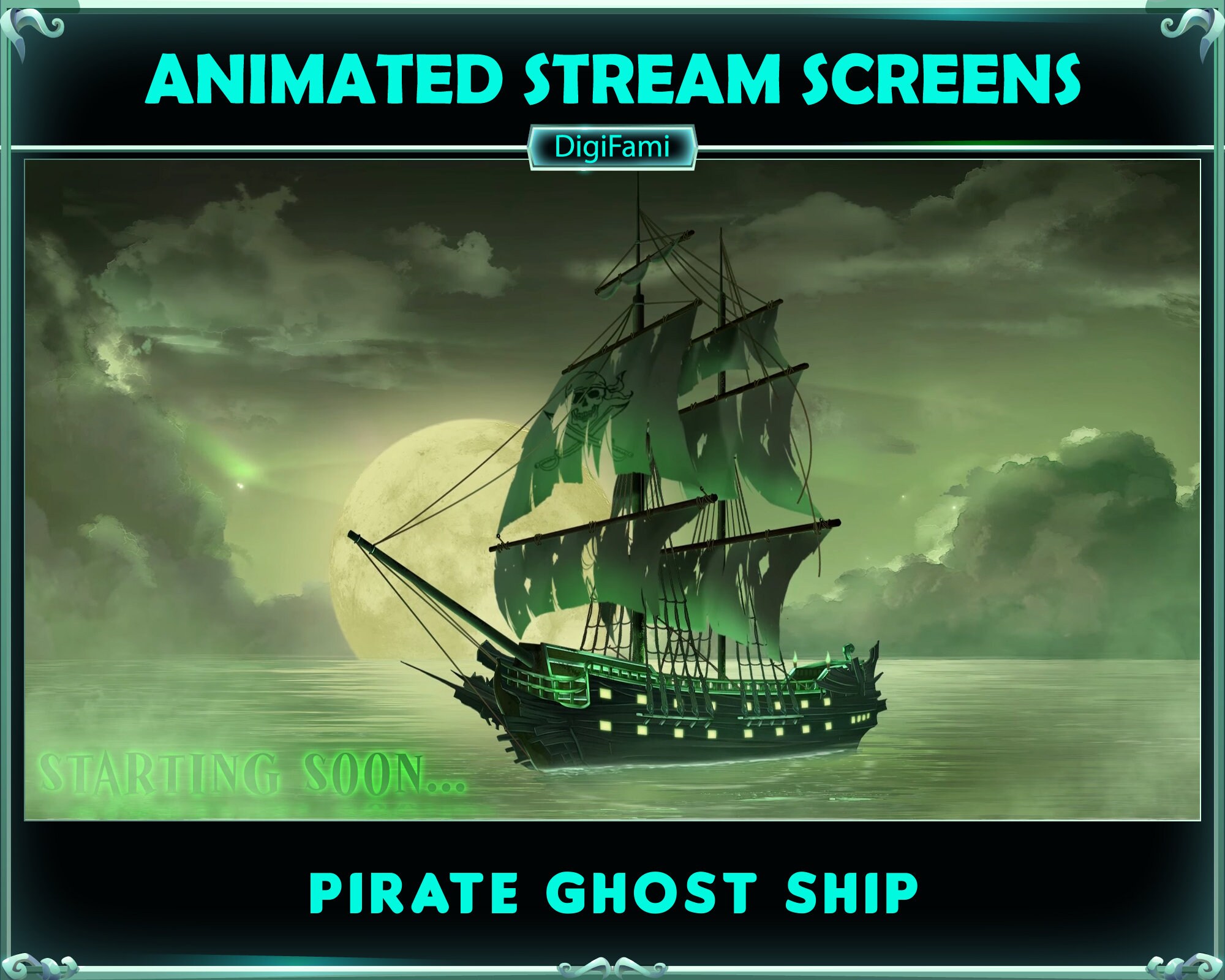 Ghost Pirate Ship Animated Twitch Overlay Package, Pirate Ghost Ship ...