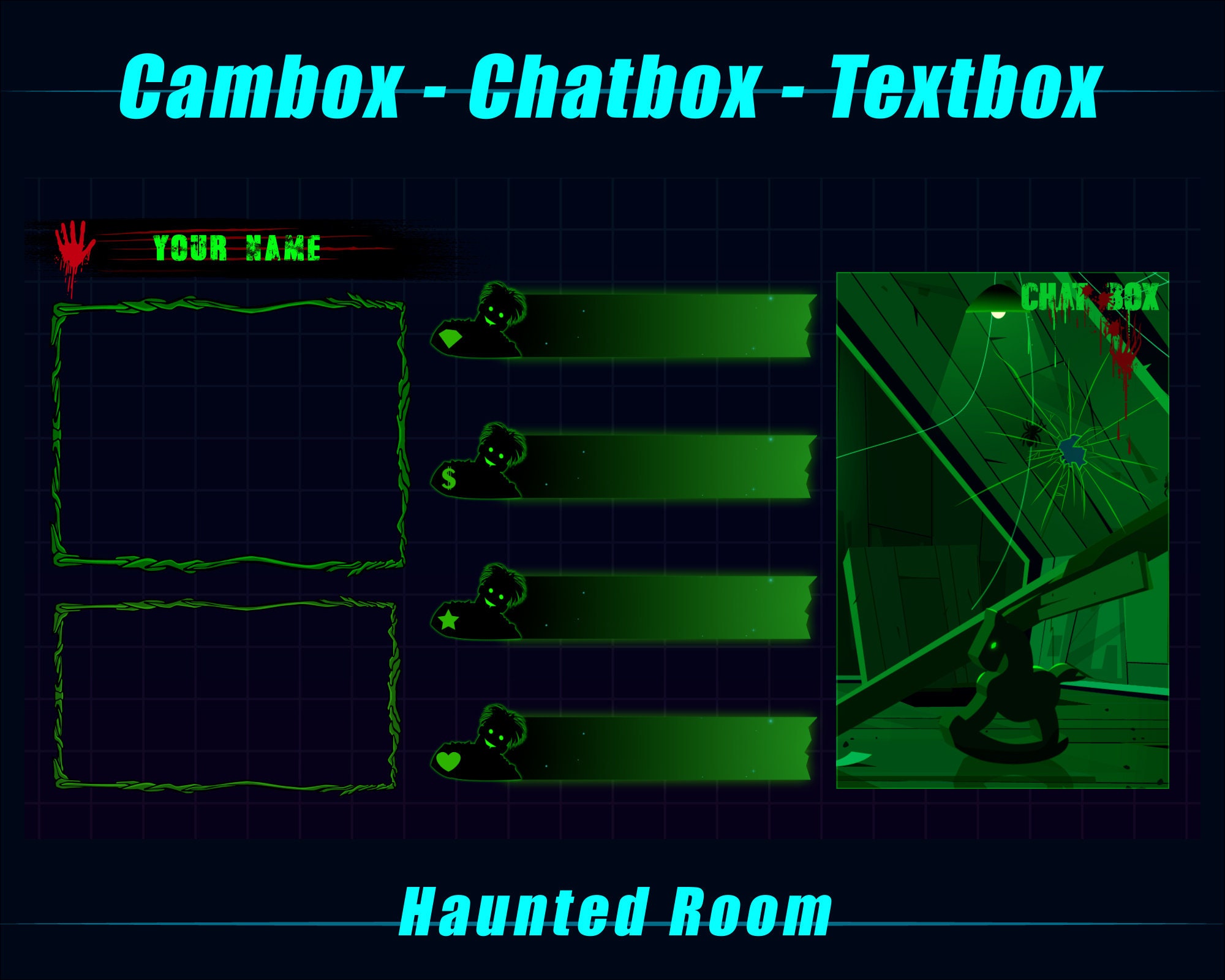 Halloween Neon Haunted PC Room Animated Stream Package, NEON Horror ...