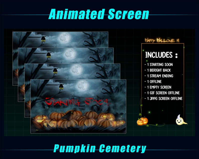 Halloween Pumpkin Cemetery Animated Stream Package, Halloween Horror ...