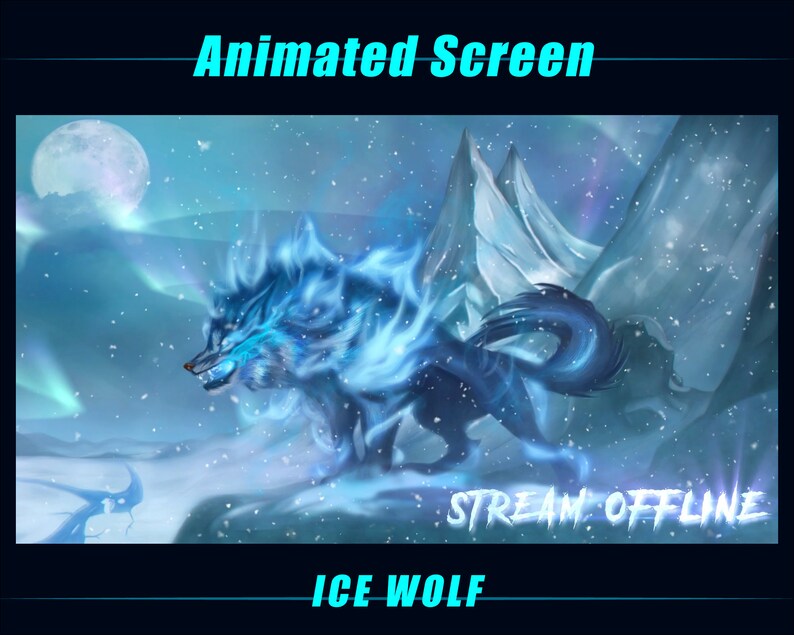 ICE Wolf Animated Twitch Stream Overlays, Winter Ice Wolf Twitch Screen ...