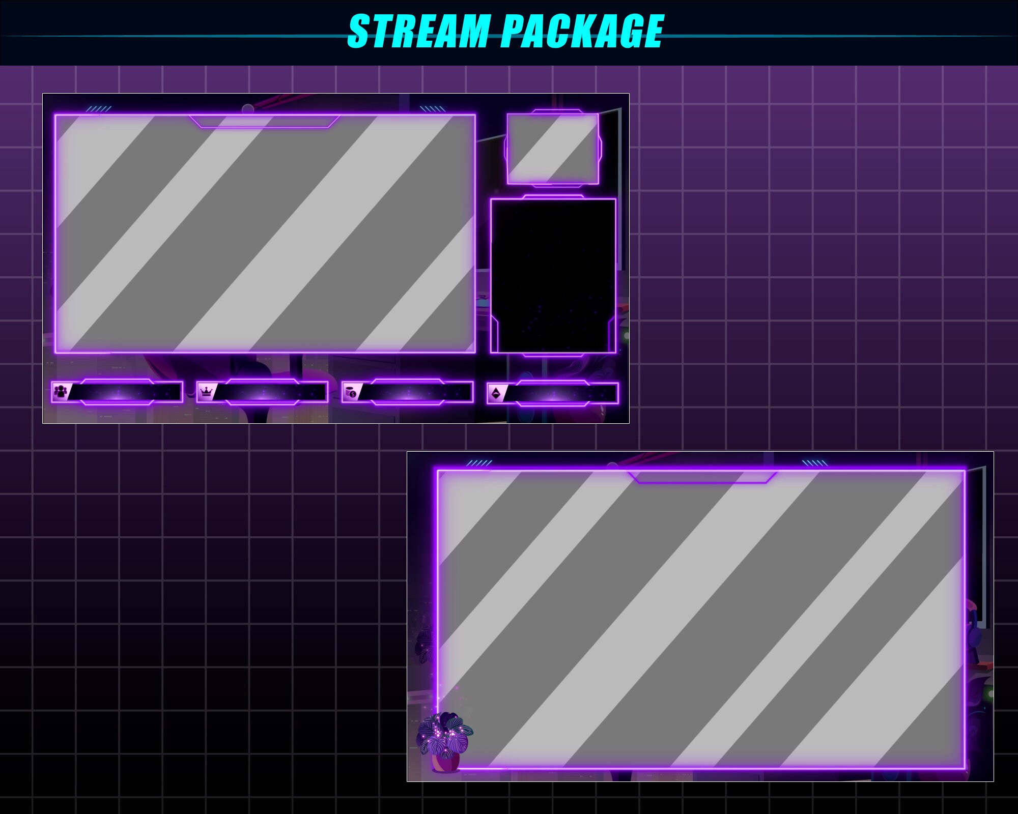 Animated Twitch Overlay Package Cityview PC Set-up Room, Raining ...