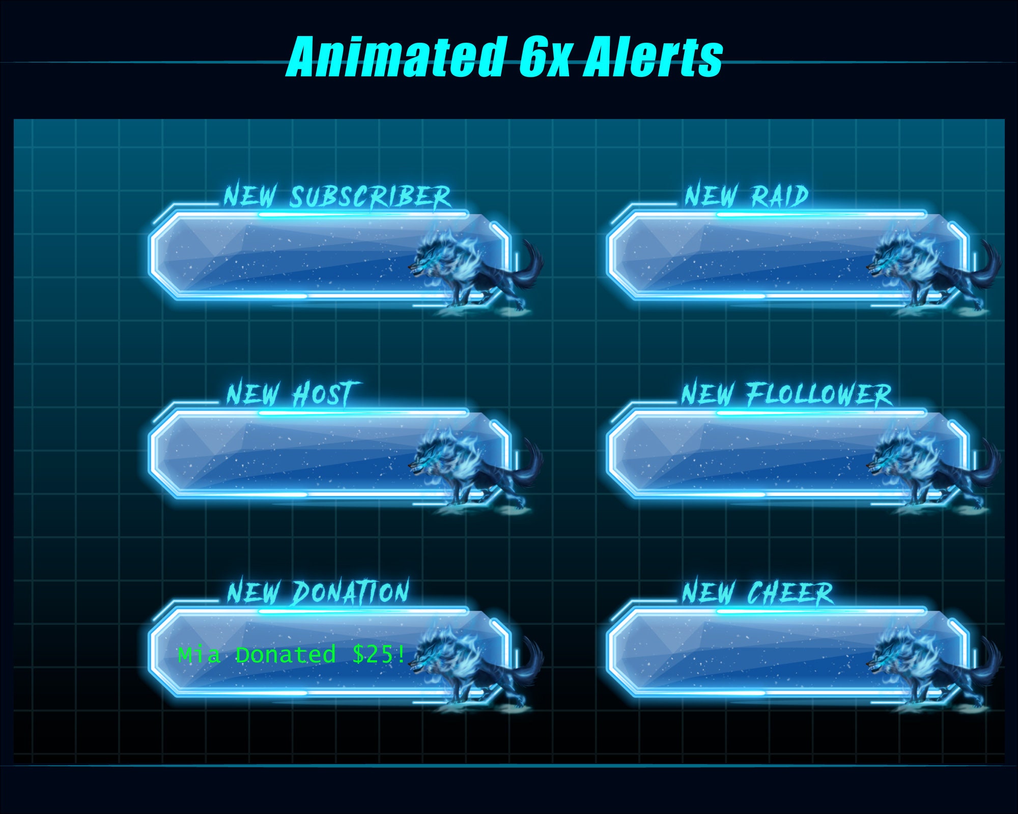 ICE Wolf Animated Twitch Stream Overlay Package, Winter Ice Wolf Twitch ...