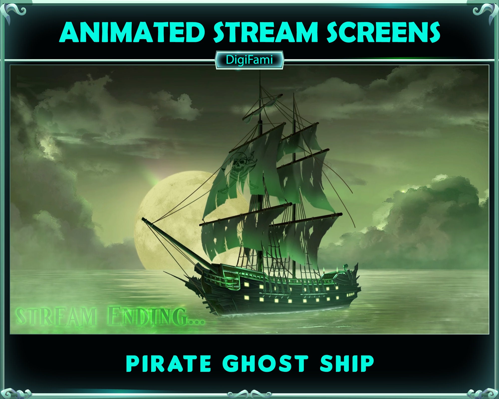 Ghost Pirate Ship Animated Twitch Screen Overlays, Pirate Ghost Ship ...