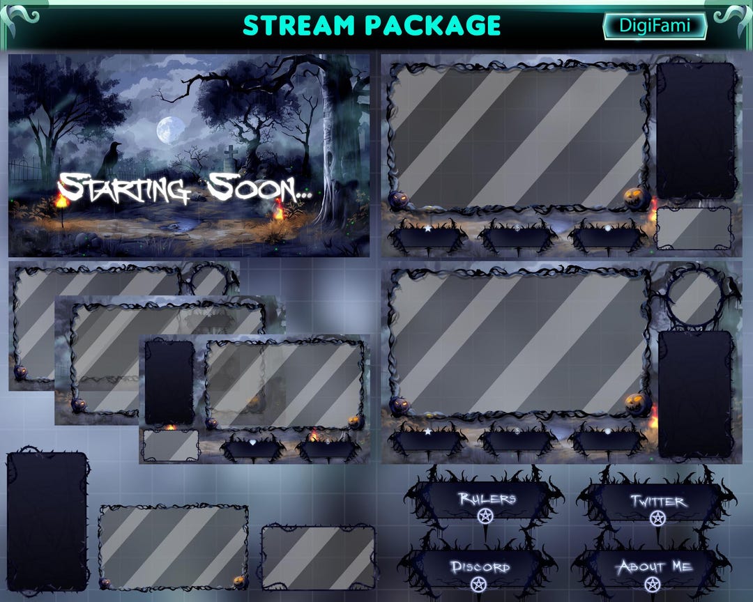 Halloween Cemetery in Rain Animated Stream Package, Black Crow in ...