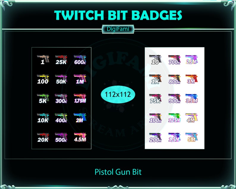 Pistol Gun Twitch Bit Badges, Numbers Twitch Bit Badges, Gun Weapon Bit ...