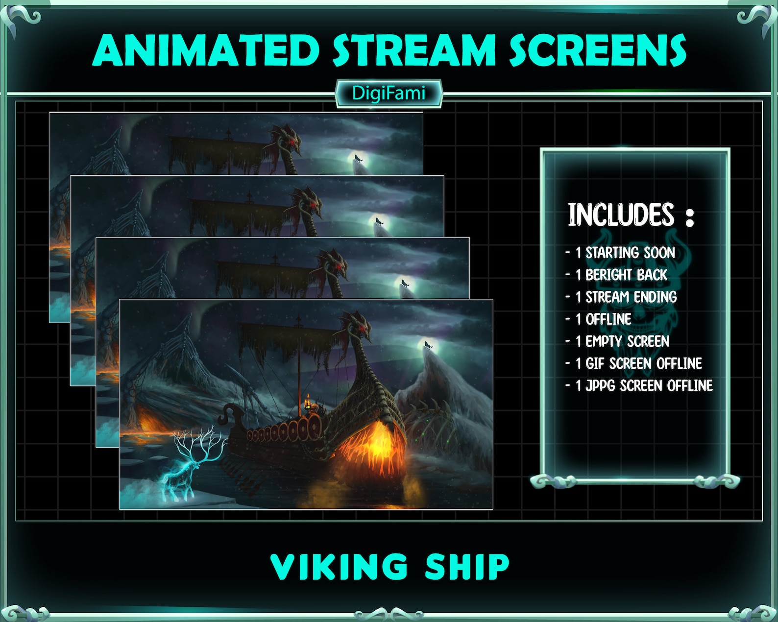 Burning Viking Ship Animated Twitch Stream Overlay Package, Viking ...