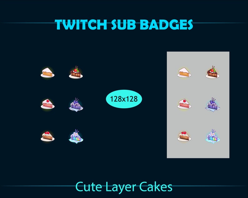 Cute Yummy Cakes Twitch Badges, Cute Layer Cakes Twitch Sub Bit Badges ...