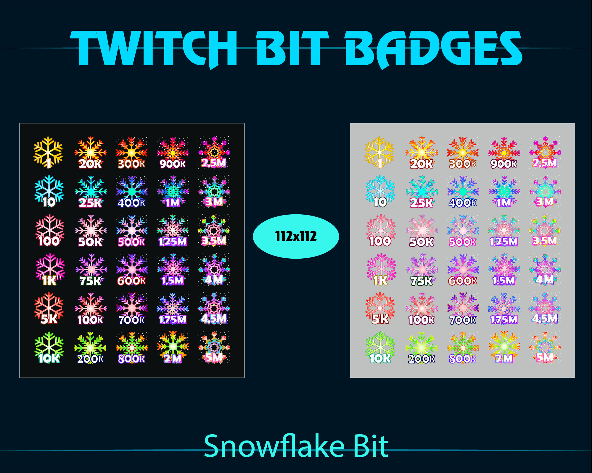 Neon Snowflake Twitch Bit Badges, Colorful Snowflake Twitch Bit Badges ...